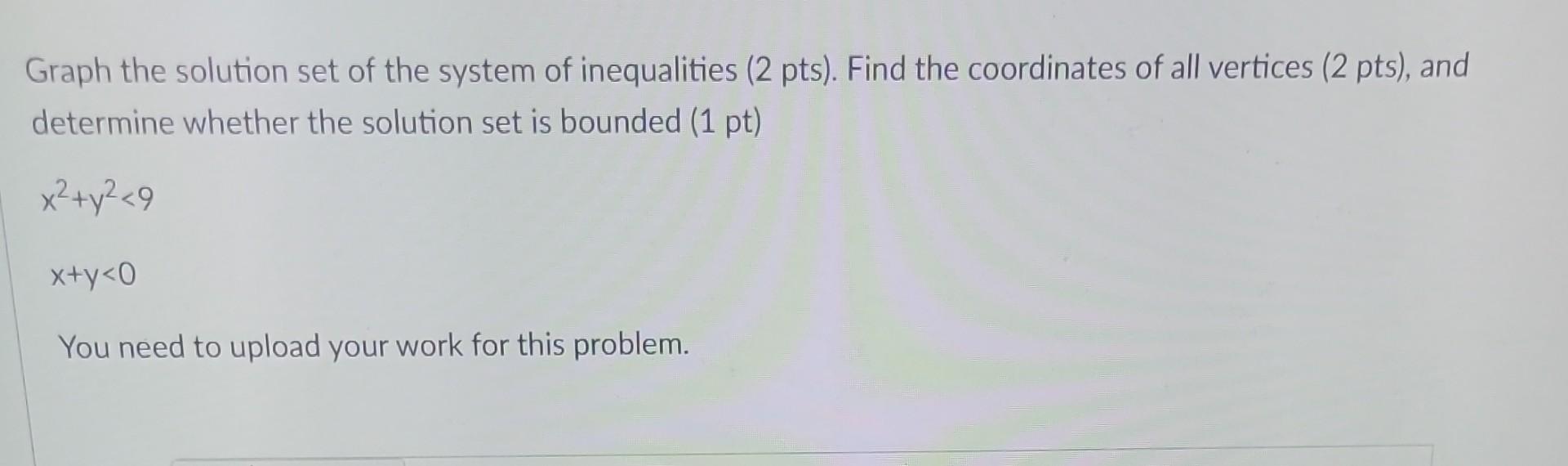 Solved Graph the solution set of the system of inequalities | Chegg.com