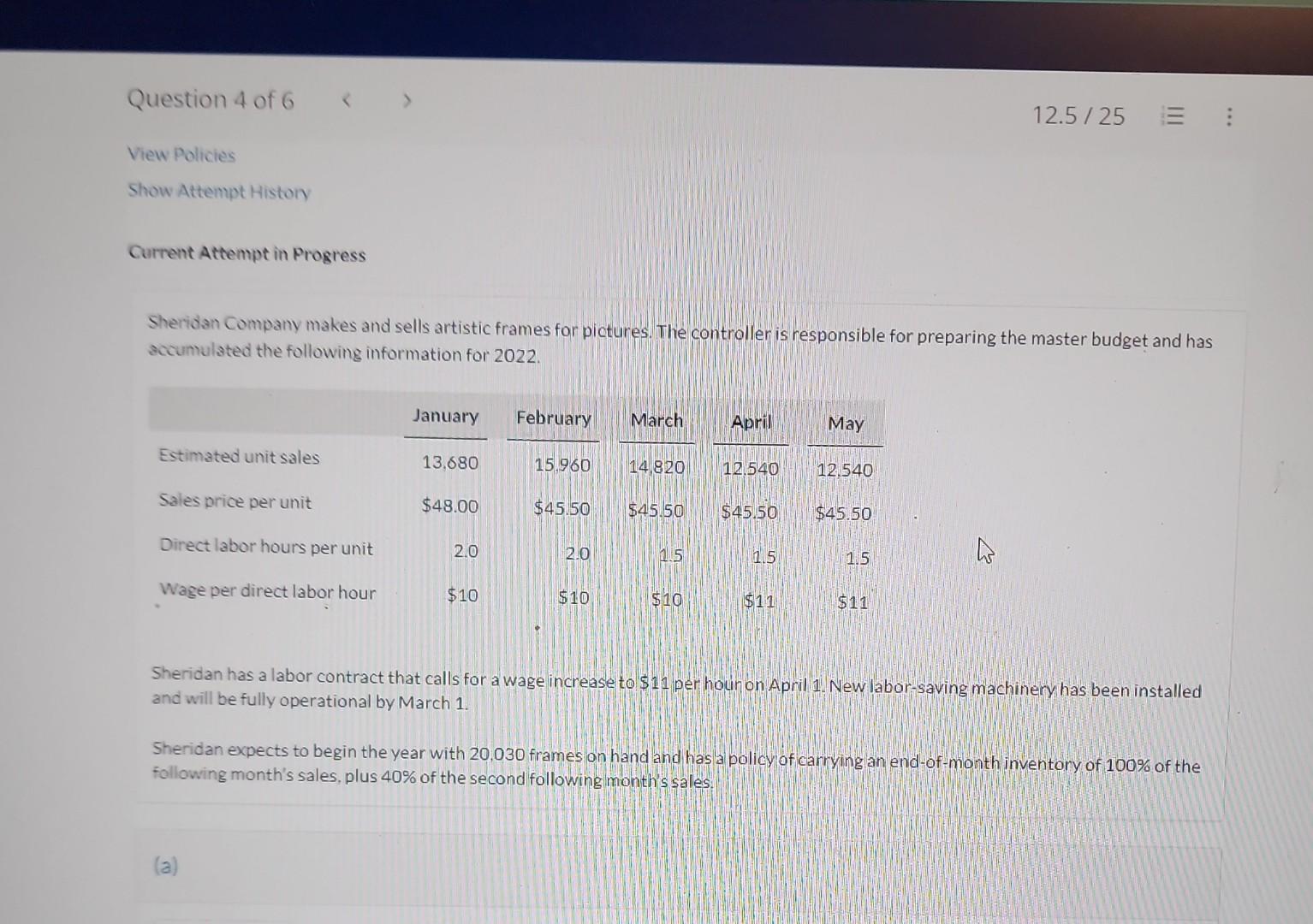 Solved Sheridan Company makes and sells artistic frames for | Chegg.com