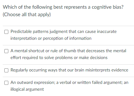 Solved Which of the following best represents a cognitive | Chegg.com