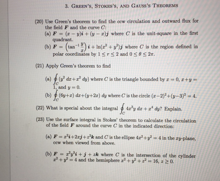 Solved 3. GREEN'S, STOKES'S, AND GAUSS's THEOREMS (20) Use | Chegg.com