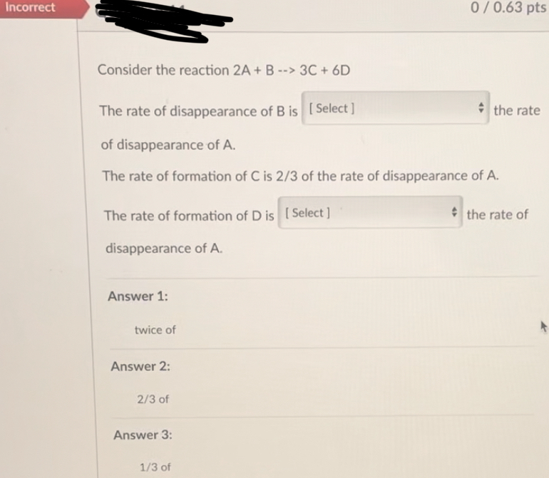 Solved Consider the reaction 2A+B-→3C+6DThe rate of | Chegg.com