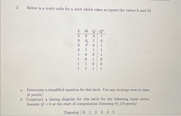 Solved Below is a truth table for a latch which takes as | Chegg.com