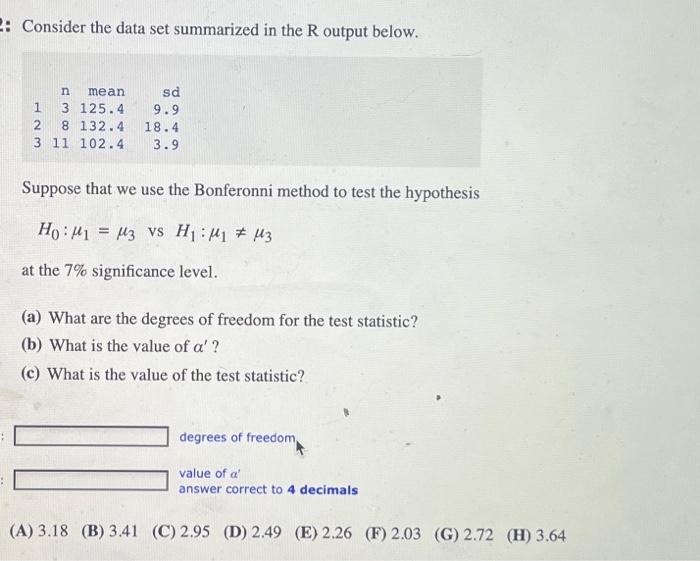 Solved : Consider the data set summarized in the R output | Chegg.com