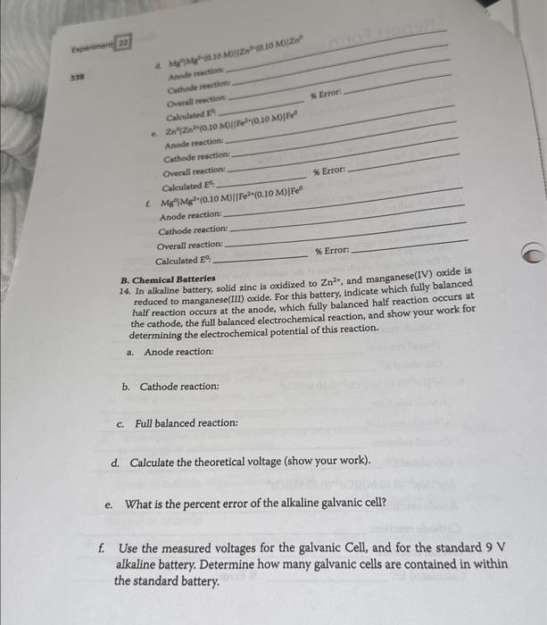 Solved A. Galvanic Cells Below is the notation for each cell | Chegg.com