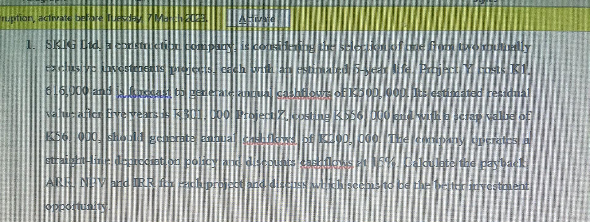 ruption, activate before Tuesday. 7 March 2123. | Chegg.com