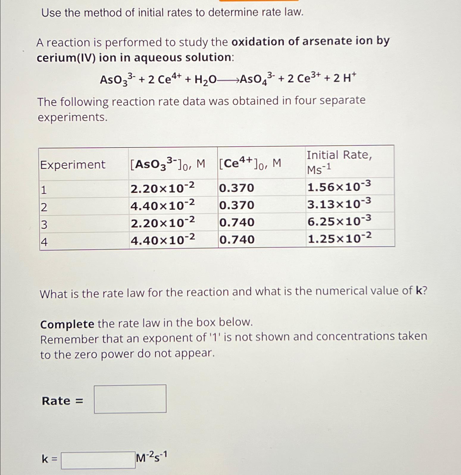 Solved Use the method of initial rates to determine rate | Chegg.com