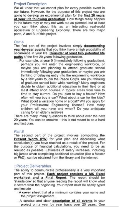 Solved Project Description We all know that we cannot plan | Chegg.com