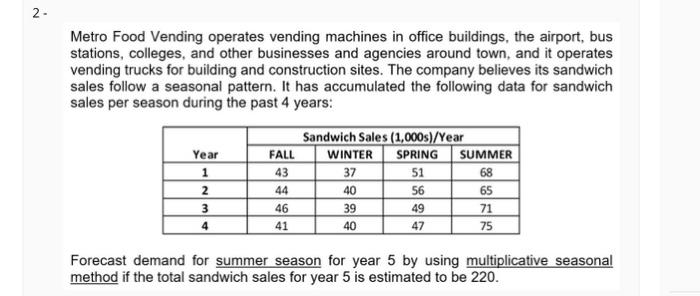 Solved Metro Food Vending operates vending machines in | Chegg.com