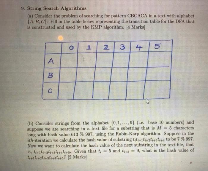Solved 9. String Search Algorithms (a) Consider the problem | Chegg.com
