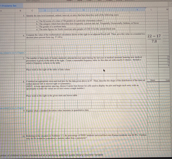 Solved 1 Problems Set 5. Identify the data level (nominal, | Chegg.com