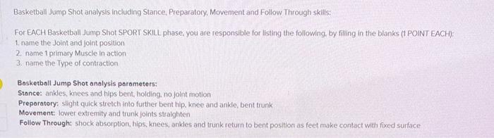 Basketball Jump Shot analysis including Stance, | Chegg.com