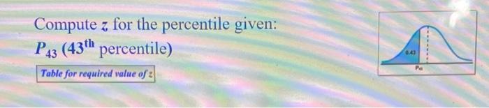 Solved Compute z for the percentile given: P43 (43th | Chegg.com