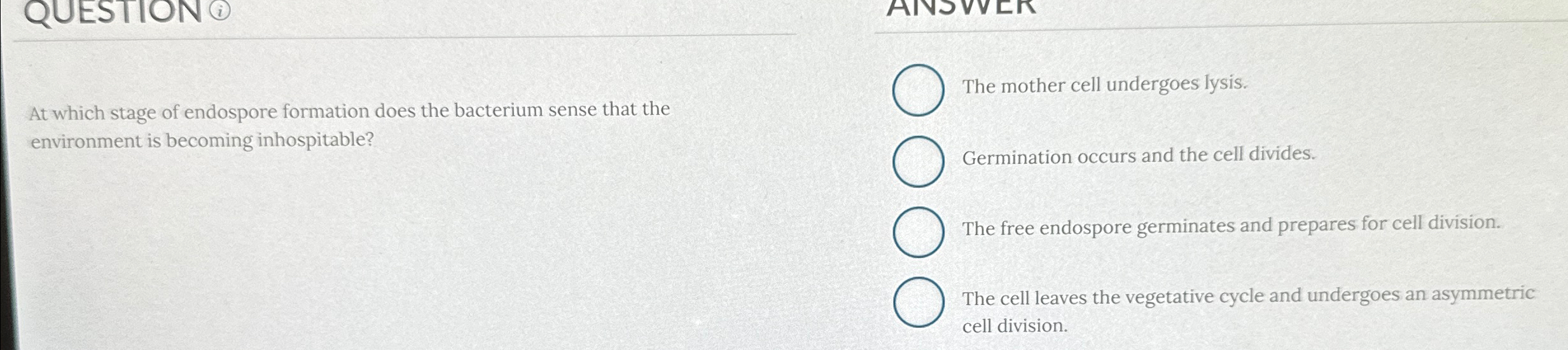 Solved QUESTION (i)At which stage of endospore formation | Chegg.com