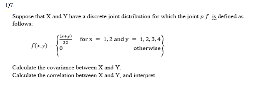 Solved Q7.Suppose that x ﻿and Y ﻿have a discrete joint | Chegg.com