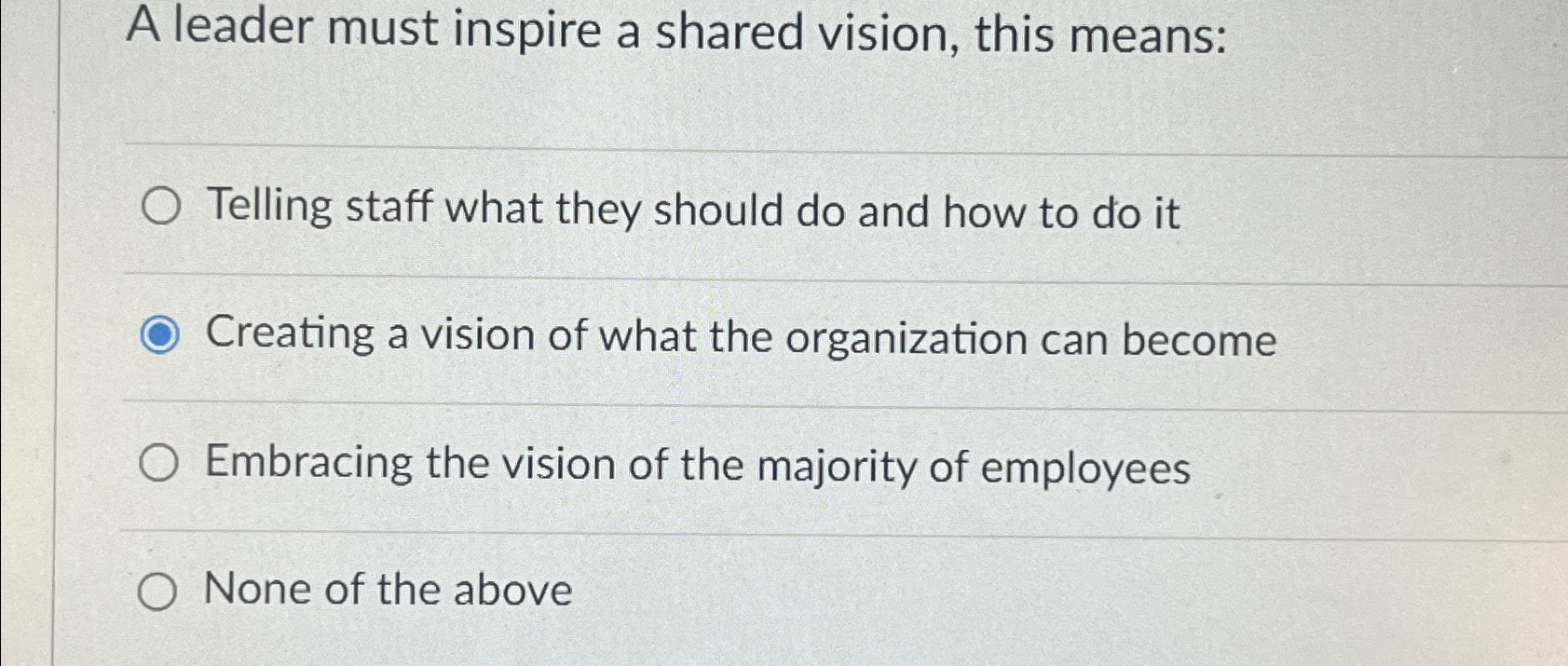 Solved A leader must inspire a shared vision, this | Chegg.com