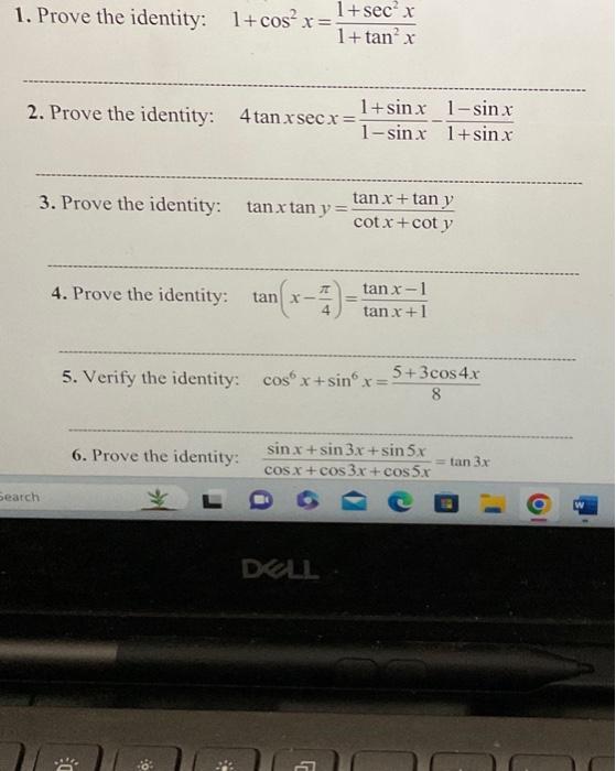 Solved Prove the identity: 1+cos2x=1+tan2x1+sec2x 2. Prove | Chegg.com