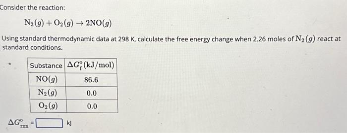 Solved Consider the reaction: N2(g)+O2(g)→2NO(g) Using | Chegg.com