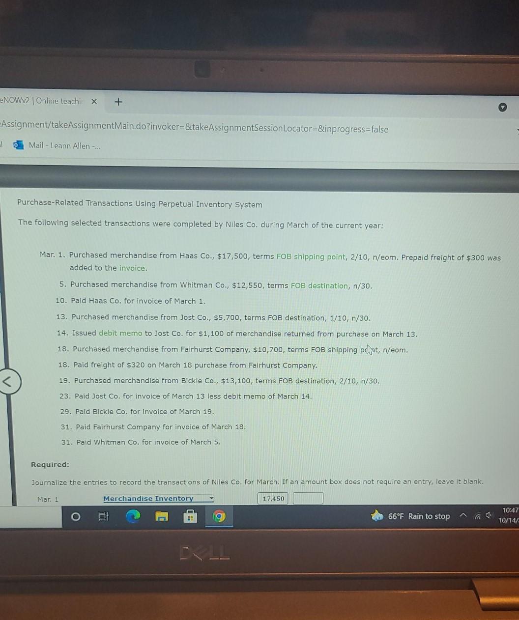 Solved NOWV2 Online teachii X + Assignment/take | Chegg.com