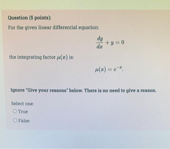 Solved Question (5 points): For the given linear | Chegg.com