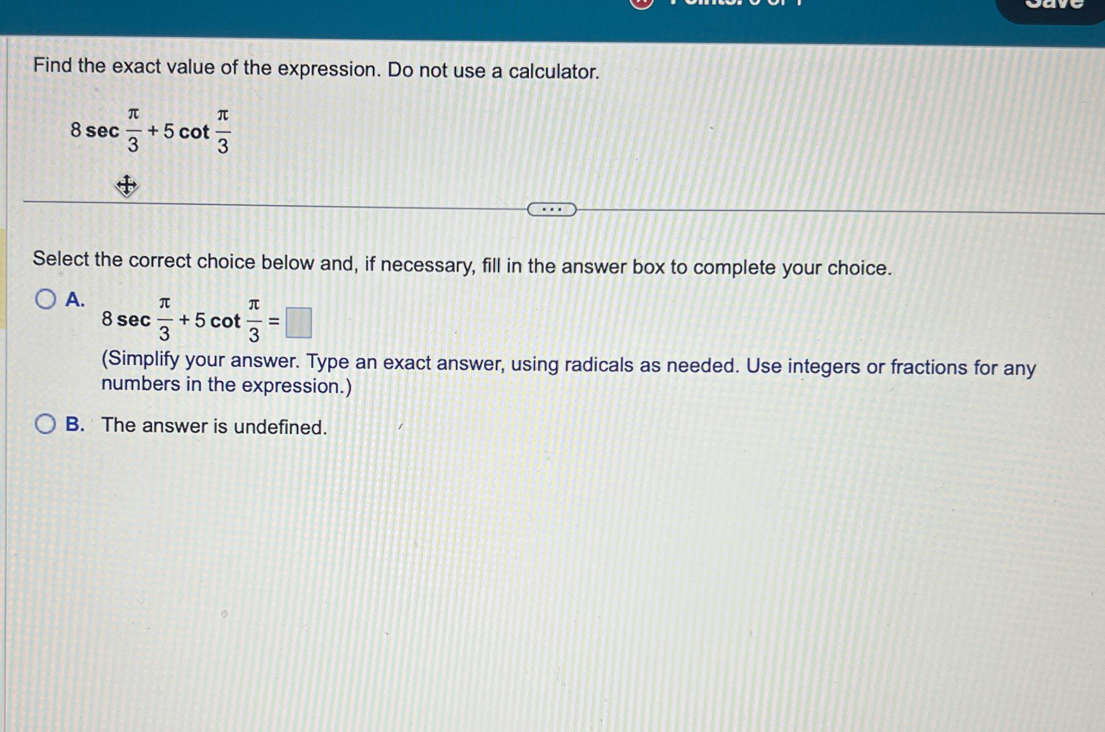 Solved Find the exact value of the expression. Do not use a | Chegg.com