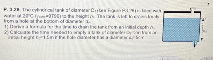 Solved P. 3.28. The cylindrical tank of diameter DT (see | Chegg.com