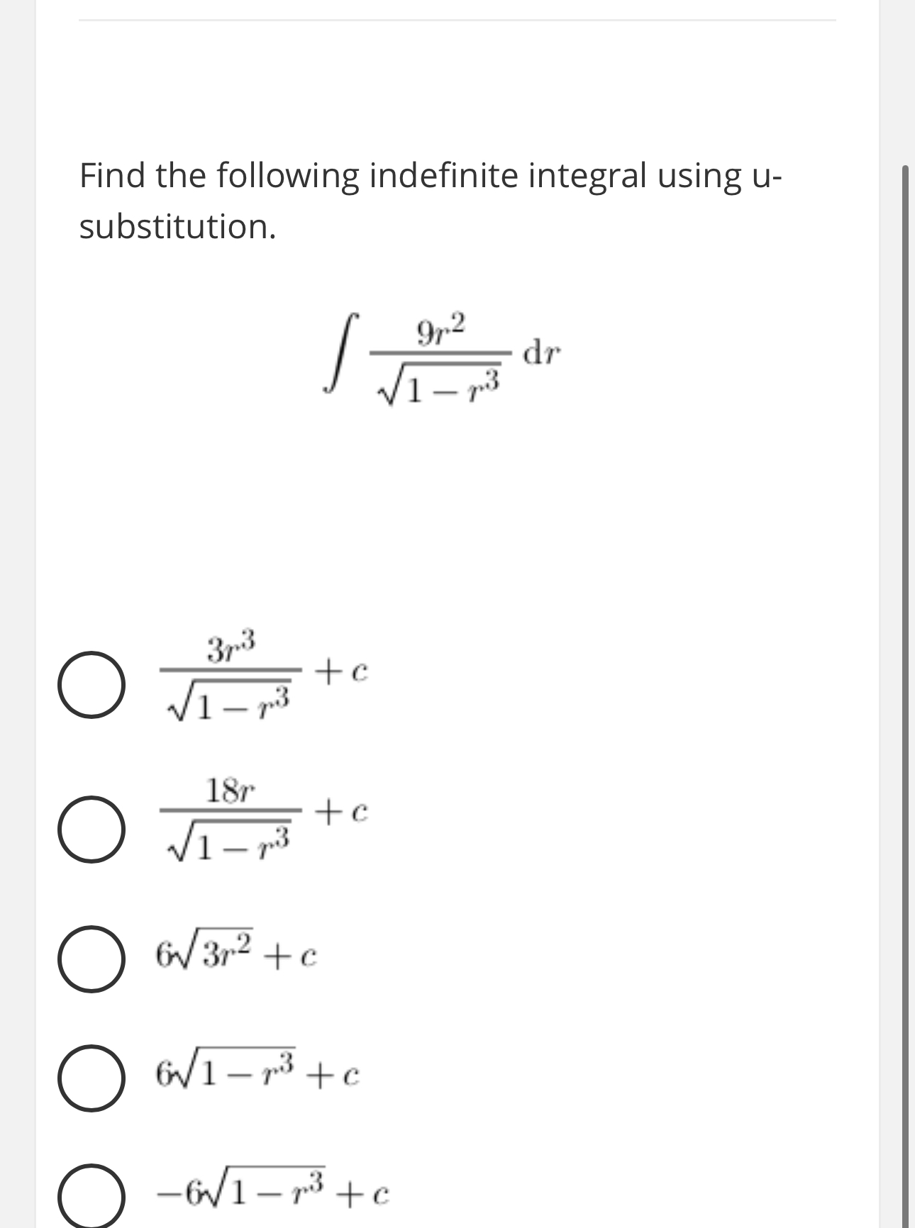 Solved Find the following indefinite integral using | Chegg.com