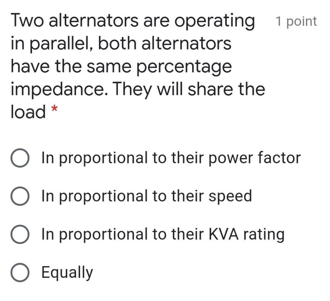 Solved Two alternators are operating 1 point in parallel, | Chegg.com