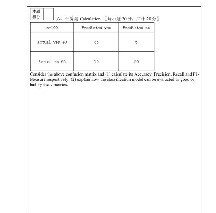 Solved Consider the above confusion matrix and (1) calculate | Chegg.com