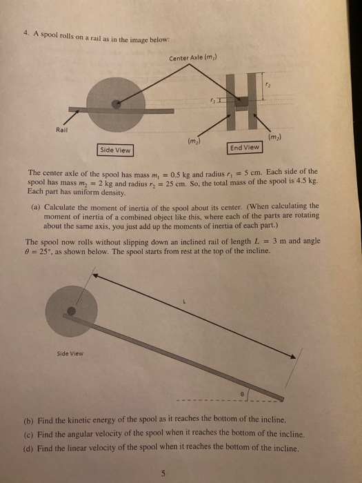 Solved 4. A spool rolls on a rail as in the image below: | Chegg.com