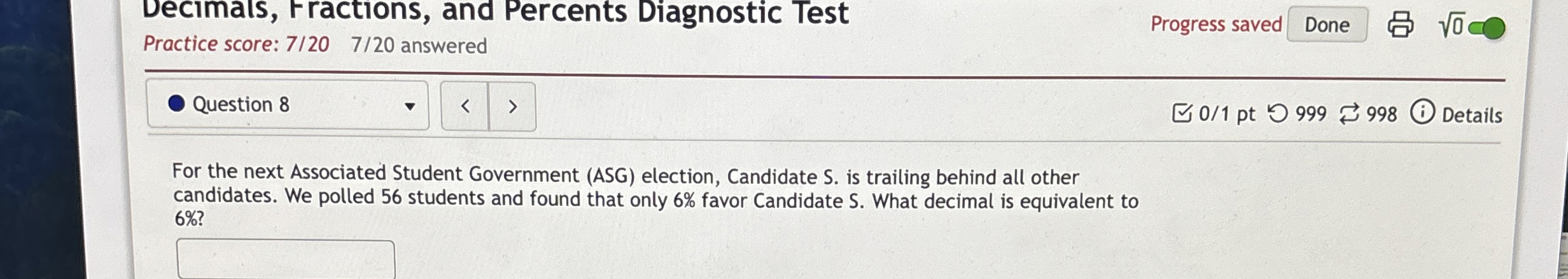 Solved Decimals, Fractions, and Percents Diagnostic | Chegg.com