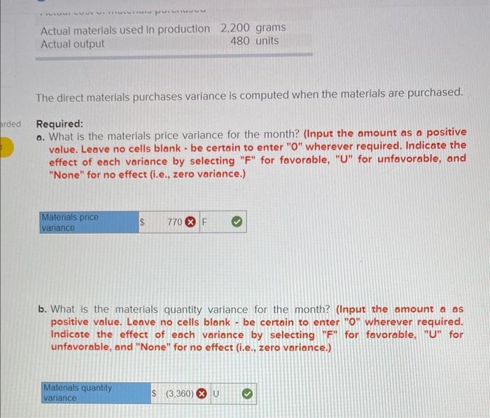 Solved The following materials standards have been | Chegg.com