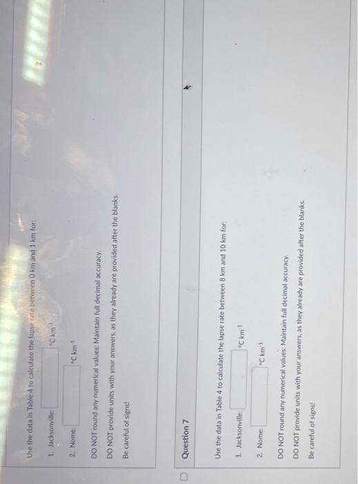 Use the data in Table 4 to calculate the lapse rate | Chegg.com