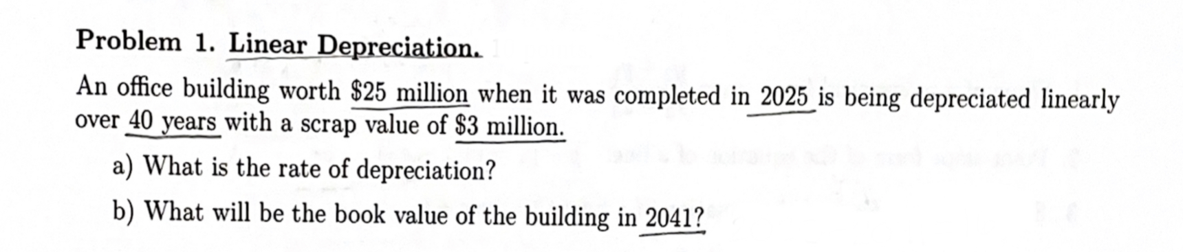 Solved Problem 1. ﻿Linear Depreciation. An office building | Chegg.com