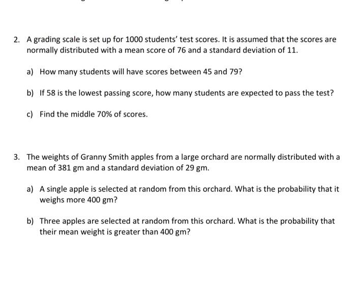 Solved 2. A grading scale is set up for 1000 students' test | Chegg.com