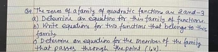 Solved 01. The zeros of a family of quadratic function, an | Chegg.com