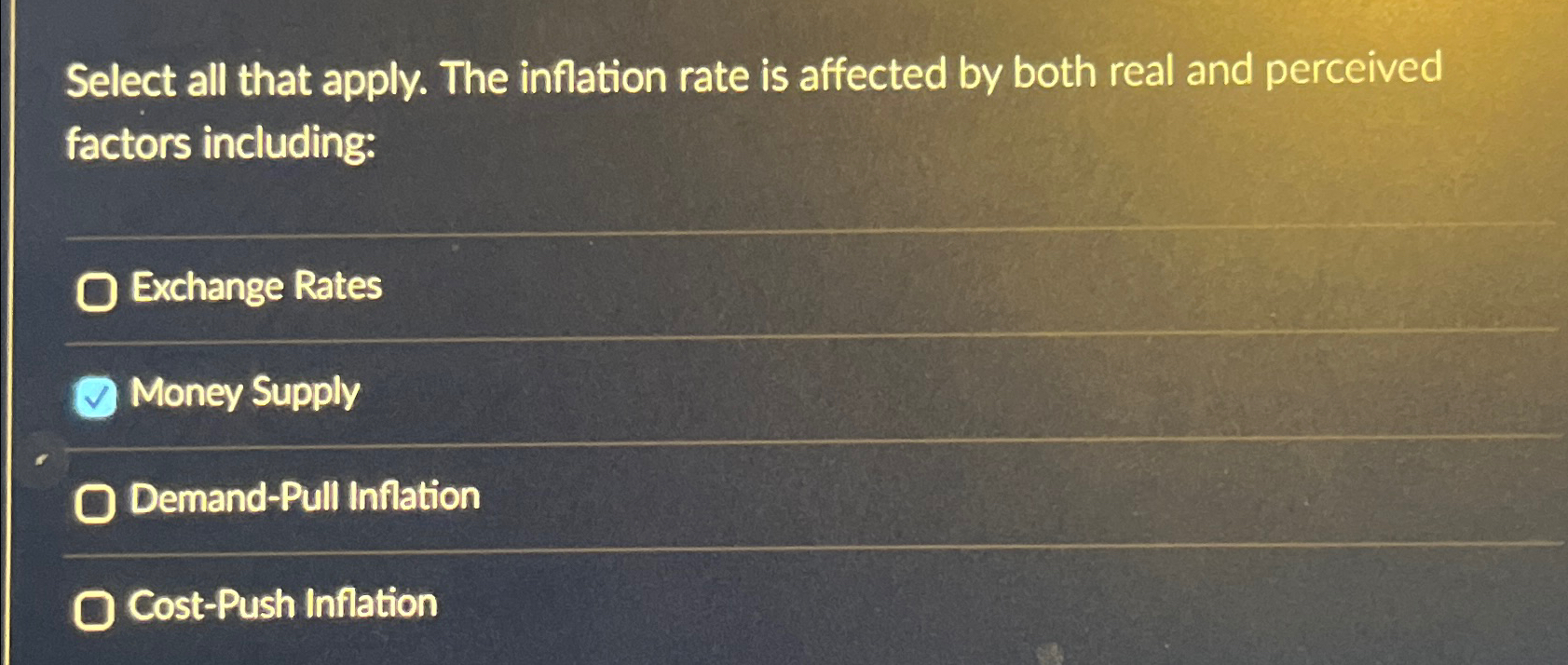 Solved Select all that apply. The inflation rate is affected | Chegg.com