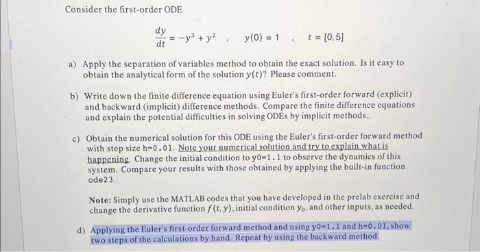 Solved Consider the first-order ODE | Chegg.com