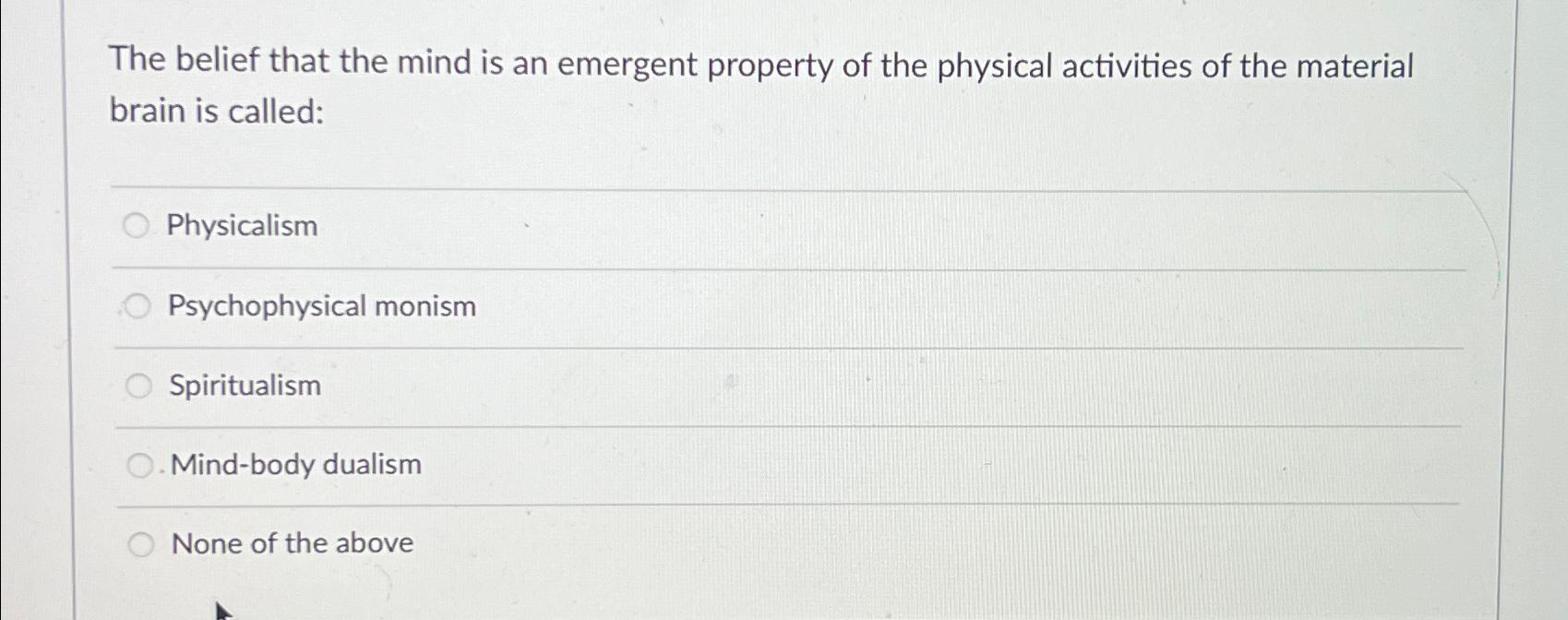 Solved The belief that the mind is an emergent property of | Chegg.com