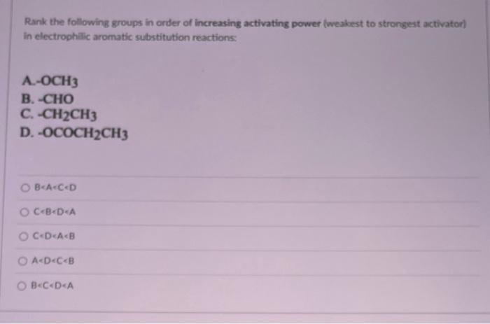 Solved PLEASE HELP ASAP Rank the following groups in order | Chegg.com