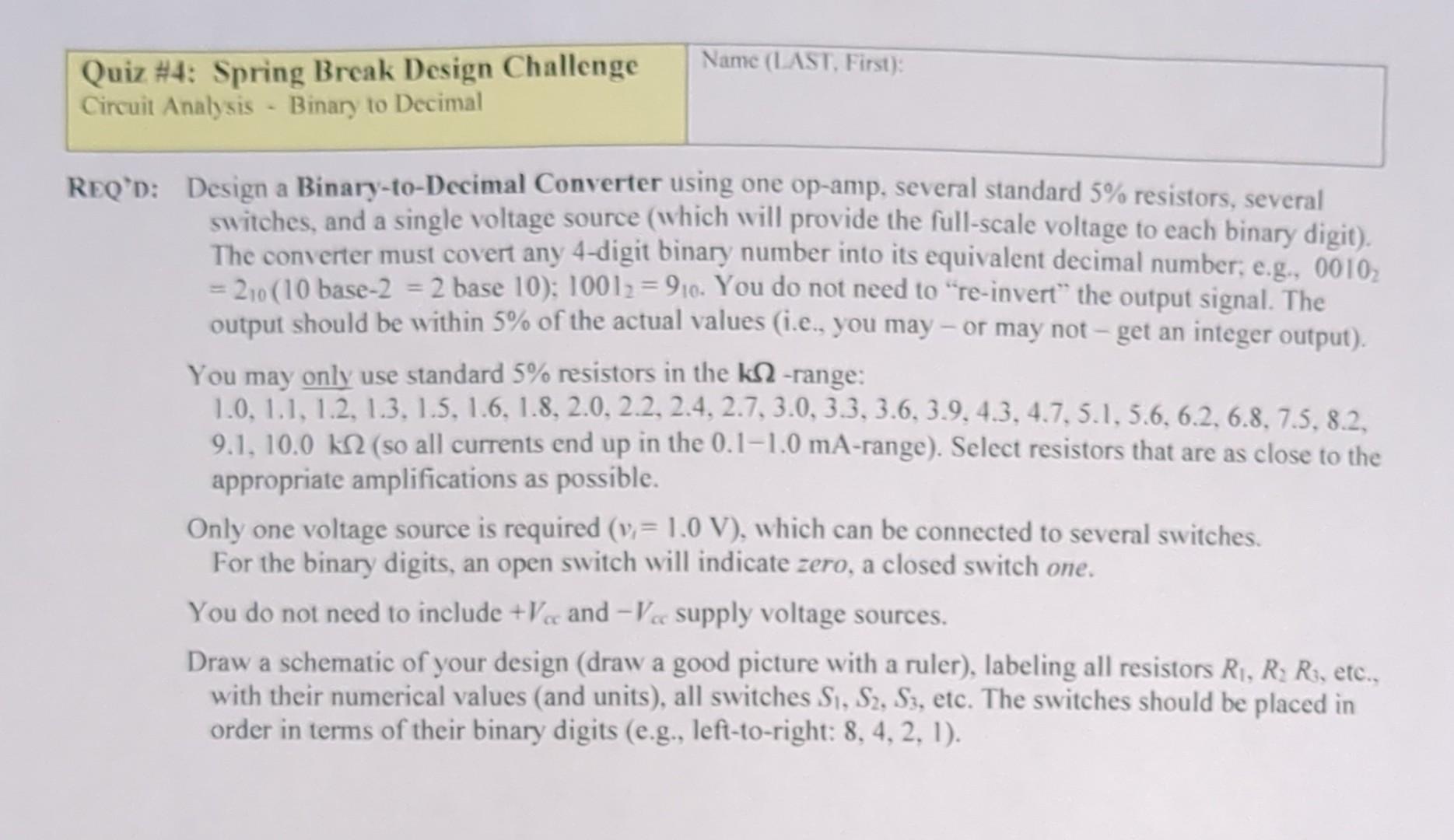 Solved Design a Binary-to-Decimal Converter using one | Chegg.com
