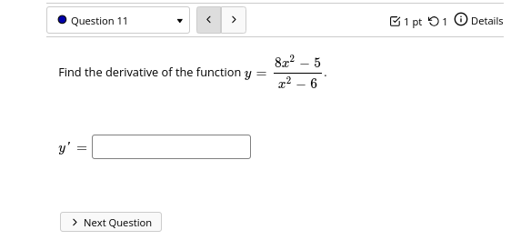 Solved Find the derivative of the function y=8x2-5x2-6.y'= | Chegg.com