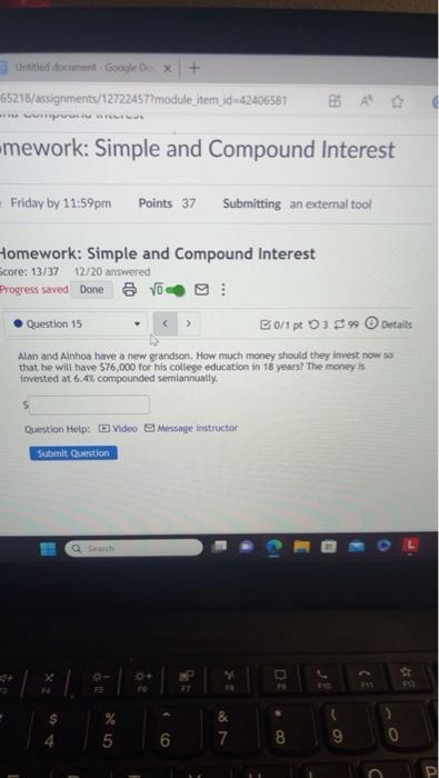 Solved Homework: Simple and Compound Interest core: 13/37 | Chegg.com