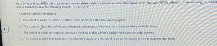 Solved As a defense to an ADEA claim, employers may | Chegg.com