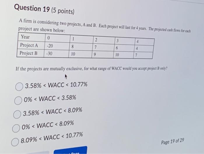Solved Question 19 (5 points) A firm is considering two | Chegg.com