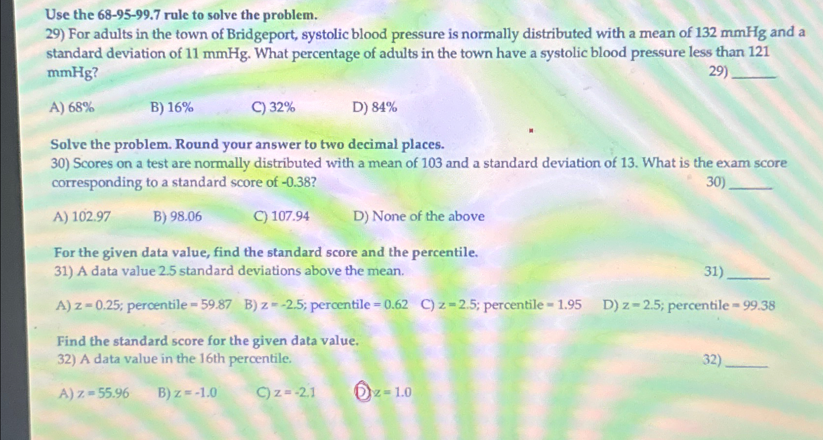 Solved Use the 68-95-99.7 ﻿rule to solve the problem.For | Chegg.com