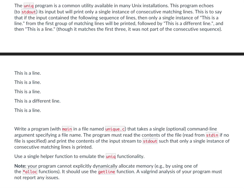 Solved (In C programming) ﻿The uniq program is a common | Chegg.com