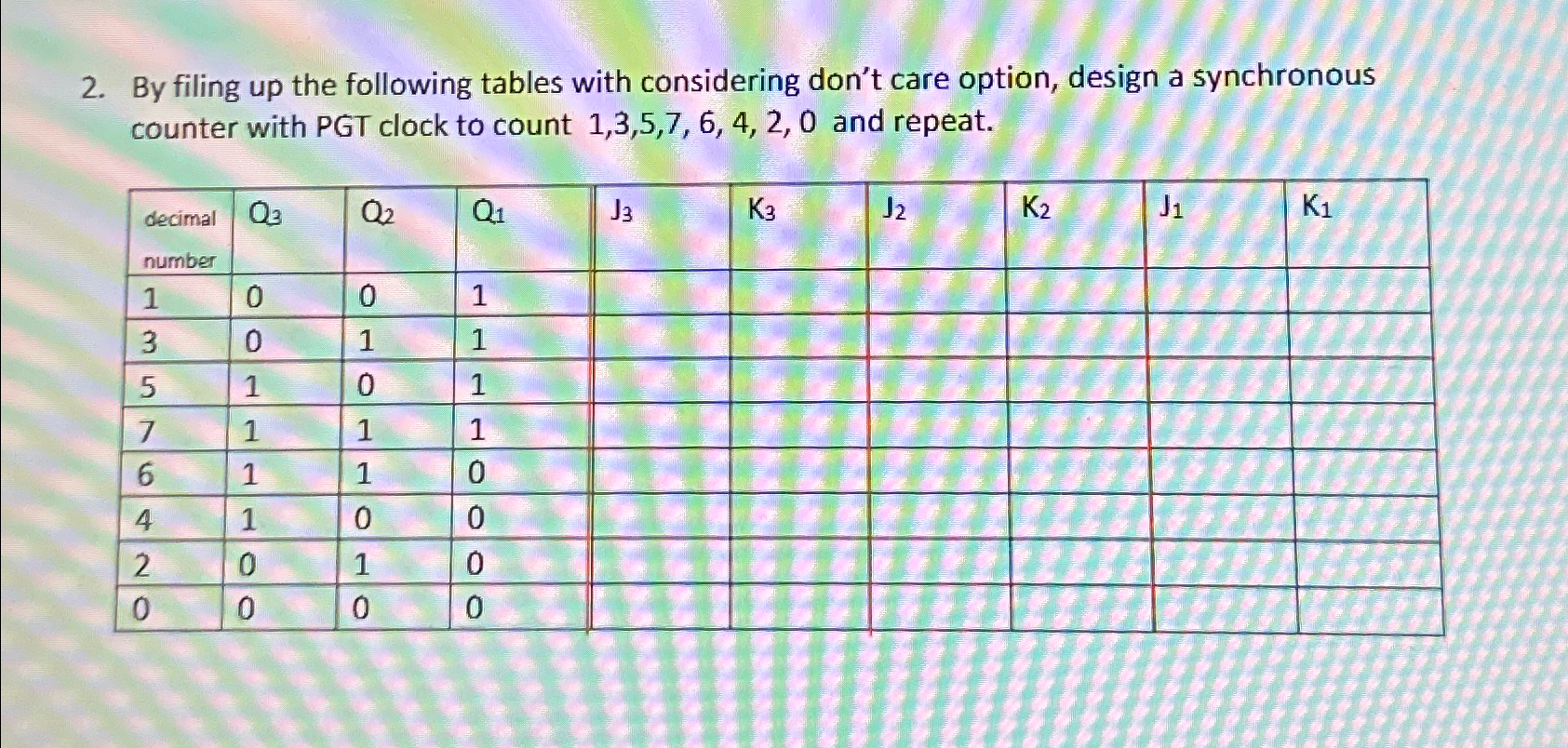 Solved By filing up the following tables with considering | Chegg.com