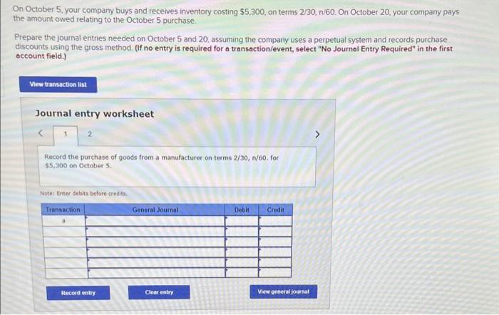 Solved On October 5 , your company buys and receives | Chegg.com