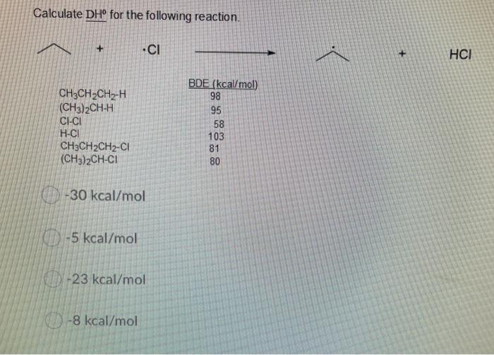 Solved Calculate DH° for the following reaction. -CI HCI | Chegg.com