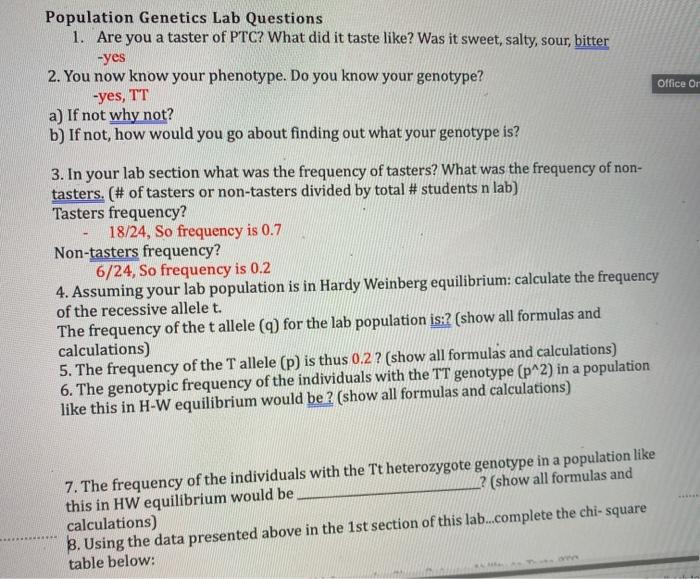 Solved Population Genetics Lab Questions 1. Are you a taster | Chegg.com
